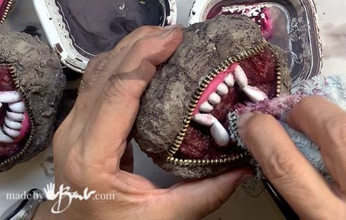 DIY Concrete Vampire Rocks - Made By Barb - zipper teeth rocks
