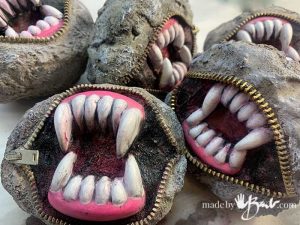 DIY Concrete Vampire Rocks - Made By Barb - zipper teeth rocks