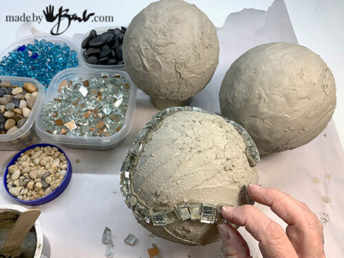 DIY Glass & Stone Mosaic Spheres - Made By Barb - garden art