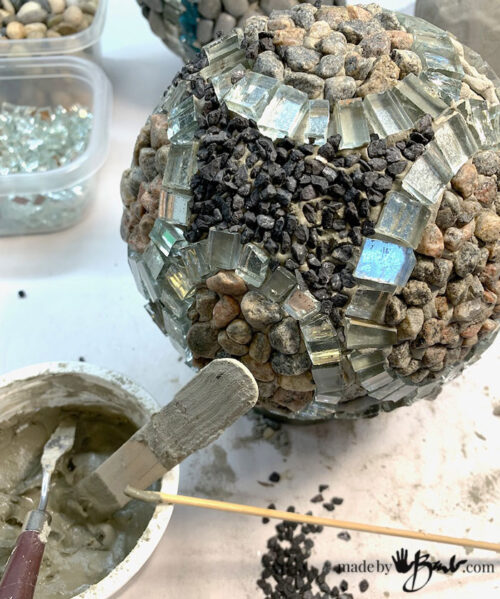 DIY Glass & Stone Mosaic Spheres - Made By Barb - garden art
