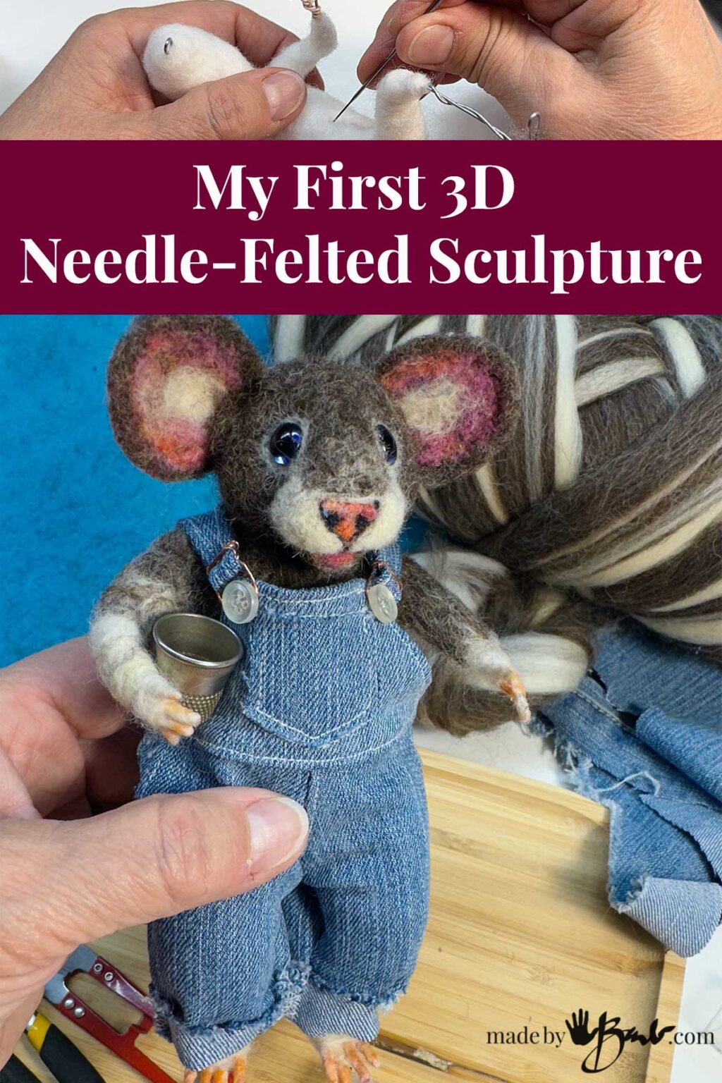 My First 3D Needle Felted Sculpture - Made By Barb - Mouse